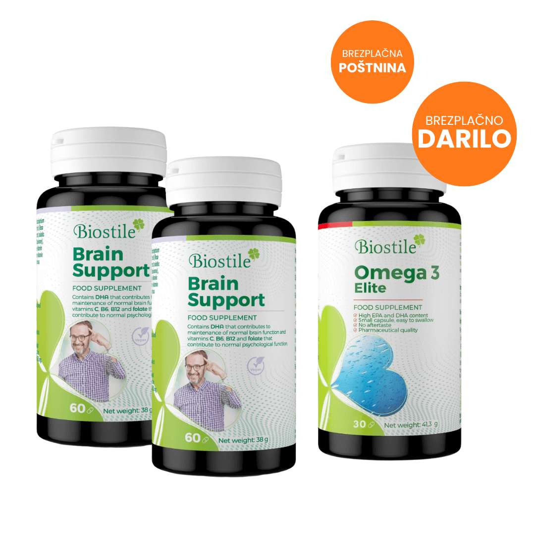 2x Brain Support + DARILO Omega 3 Elite (30 kapsul) + Brezplačna poštnina - Biostile
